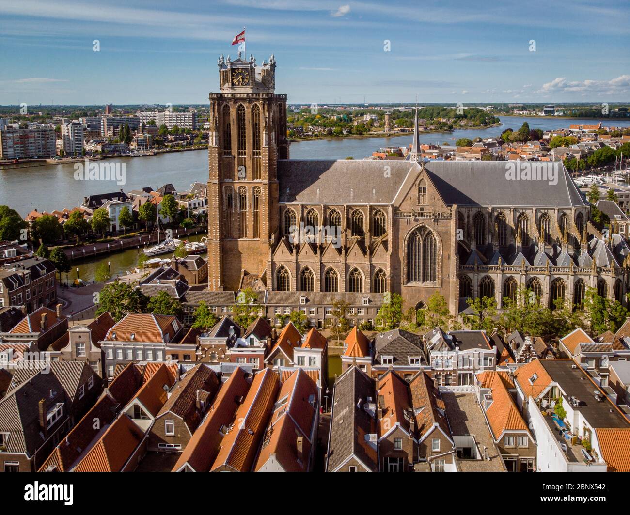 Dordrecht Netherlands, skyline of the old city of Dordrecht with church ...
