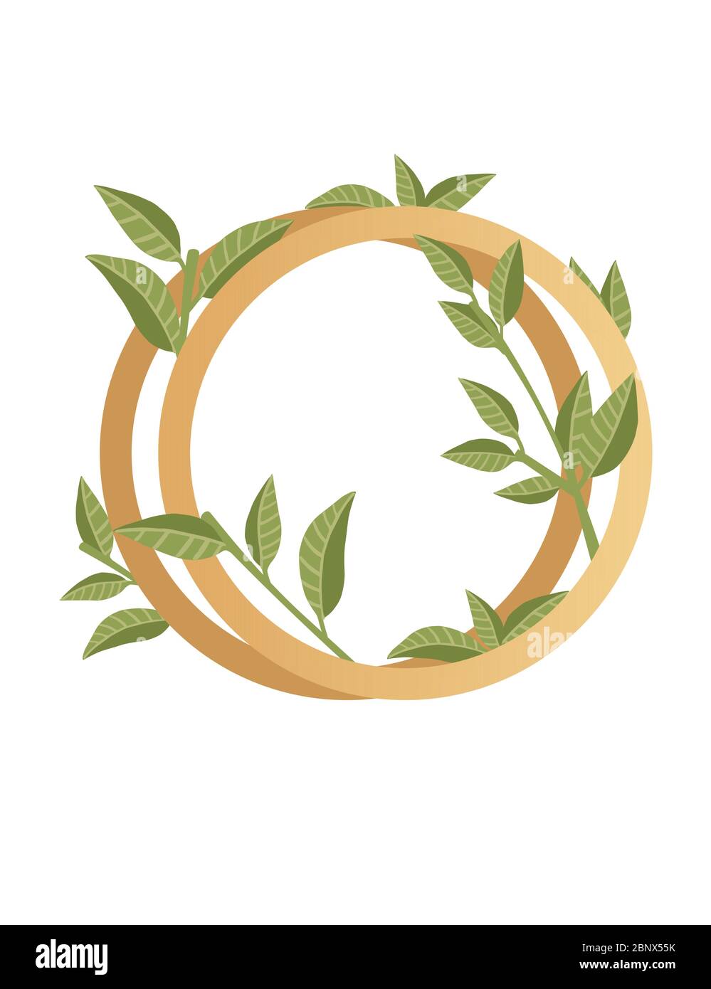 Letter O with gradient style beige color covered with green leaves eco ...