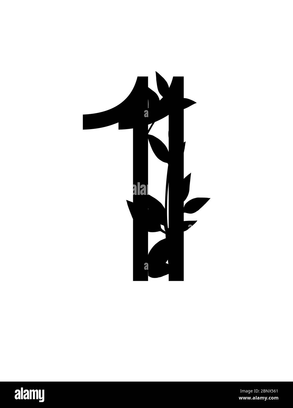 Black silhouette number 1 covered leaves eco font flat vector ...
