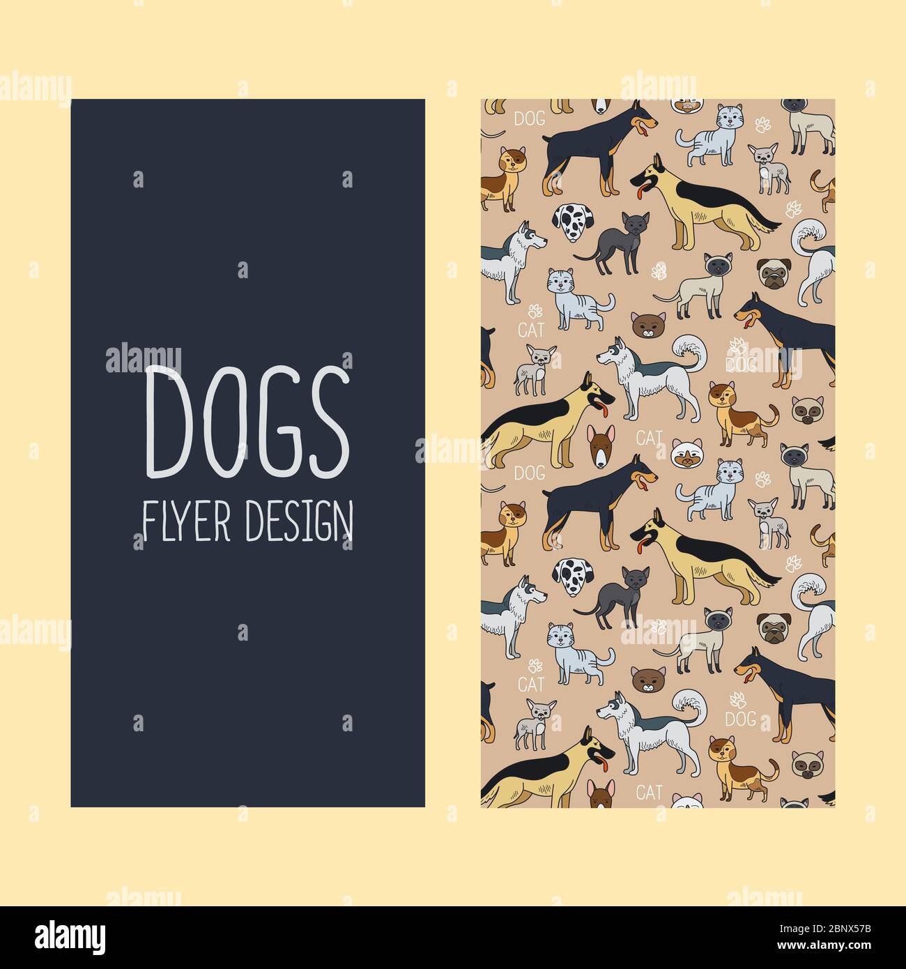 Dogs vertical flyer design with cute pattern. Vector illustration Stock ...