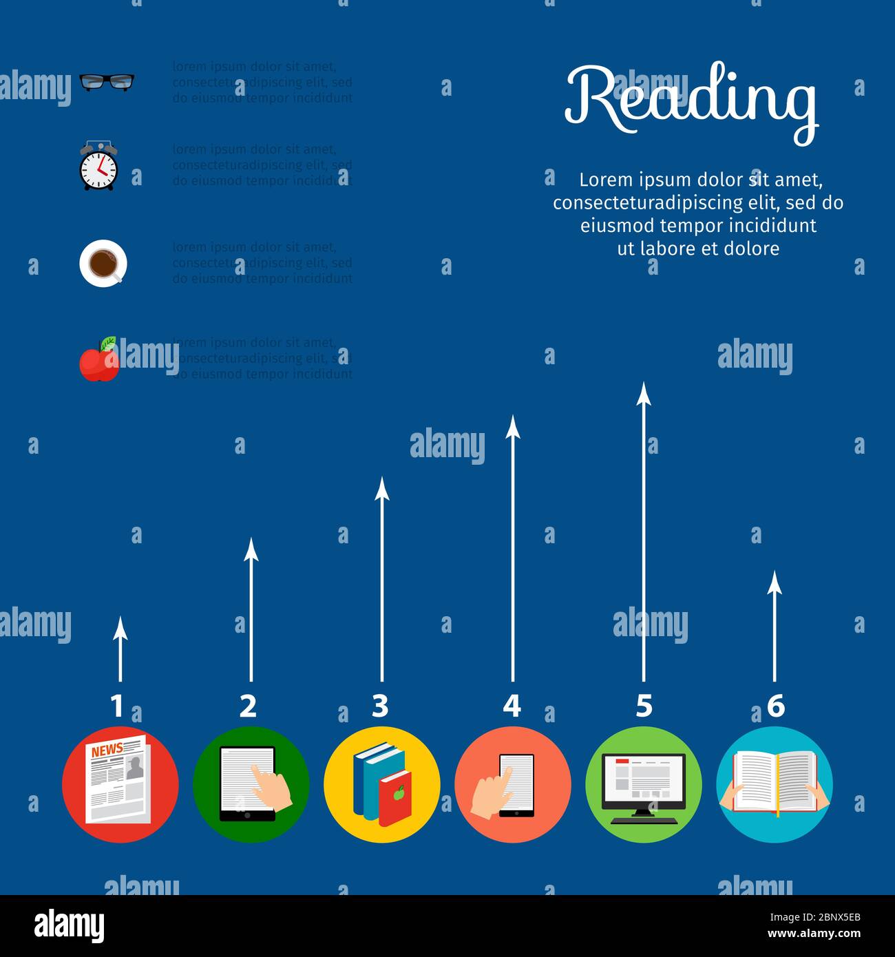 Reading infographic, vector illustration on the blue background Stock ...