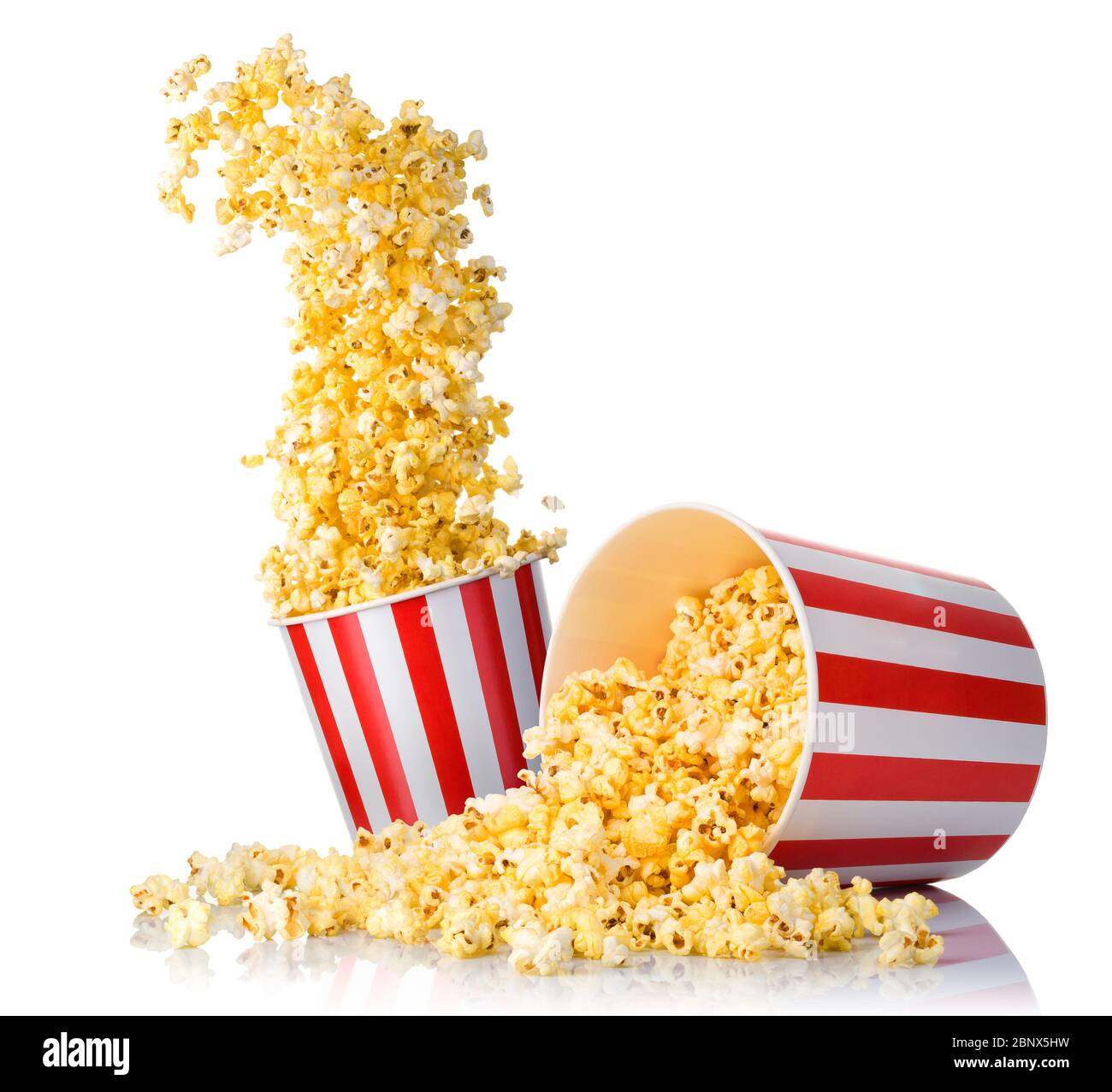 Set of flying popcorn from paper bucket and scattered popcorn isolated ...