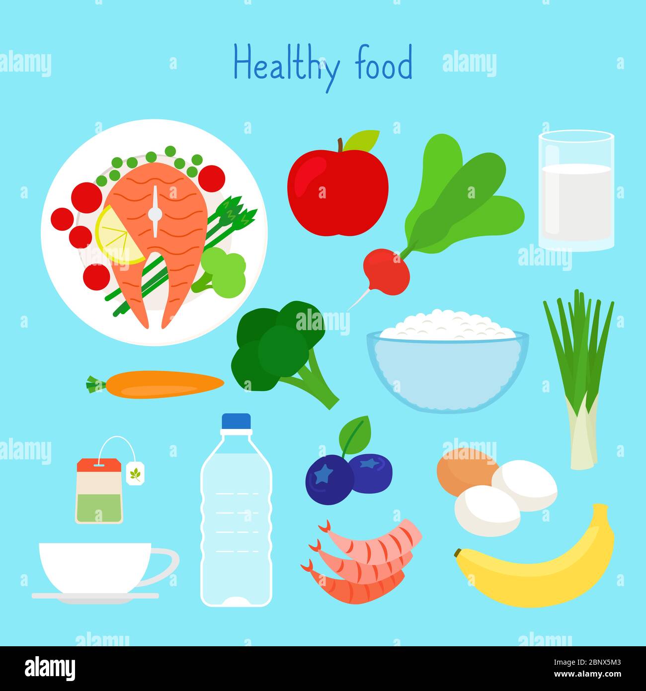 Healthy food vector illustration on the blue background Stock Vector ...