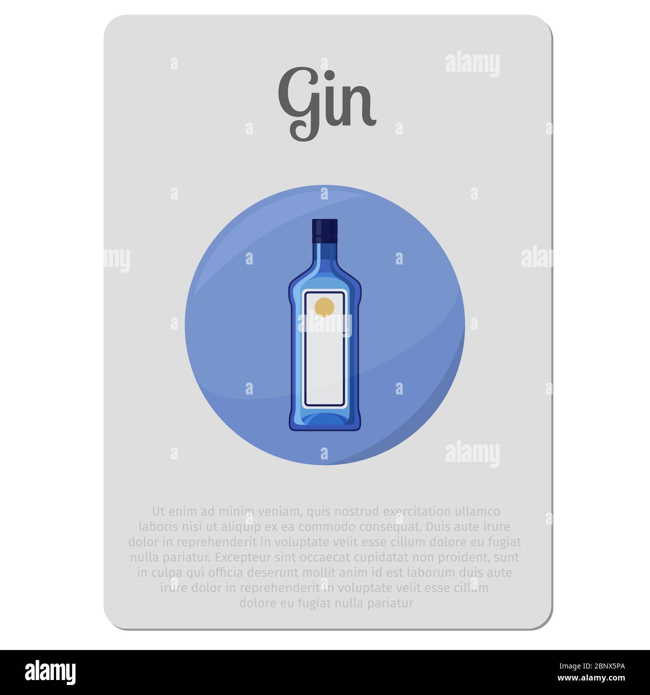 Gin alcohol. Sticker with bottle and description vector illustration ...