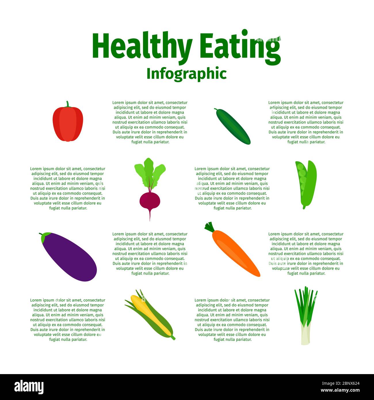 Healthy eating infographic with vegetables on white. Vector ...