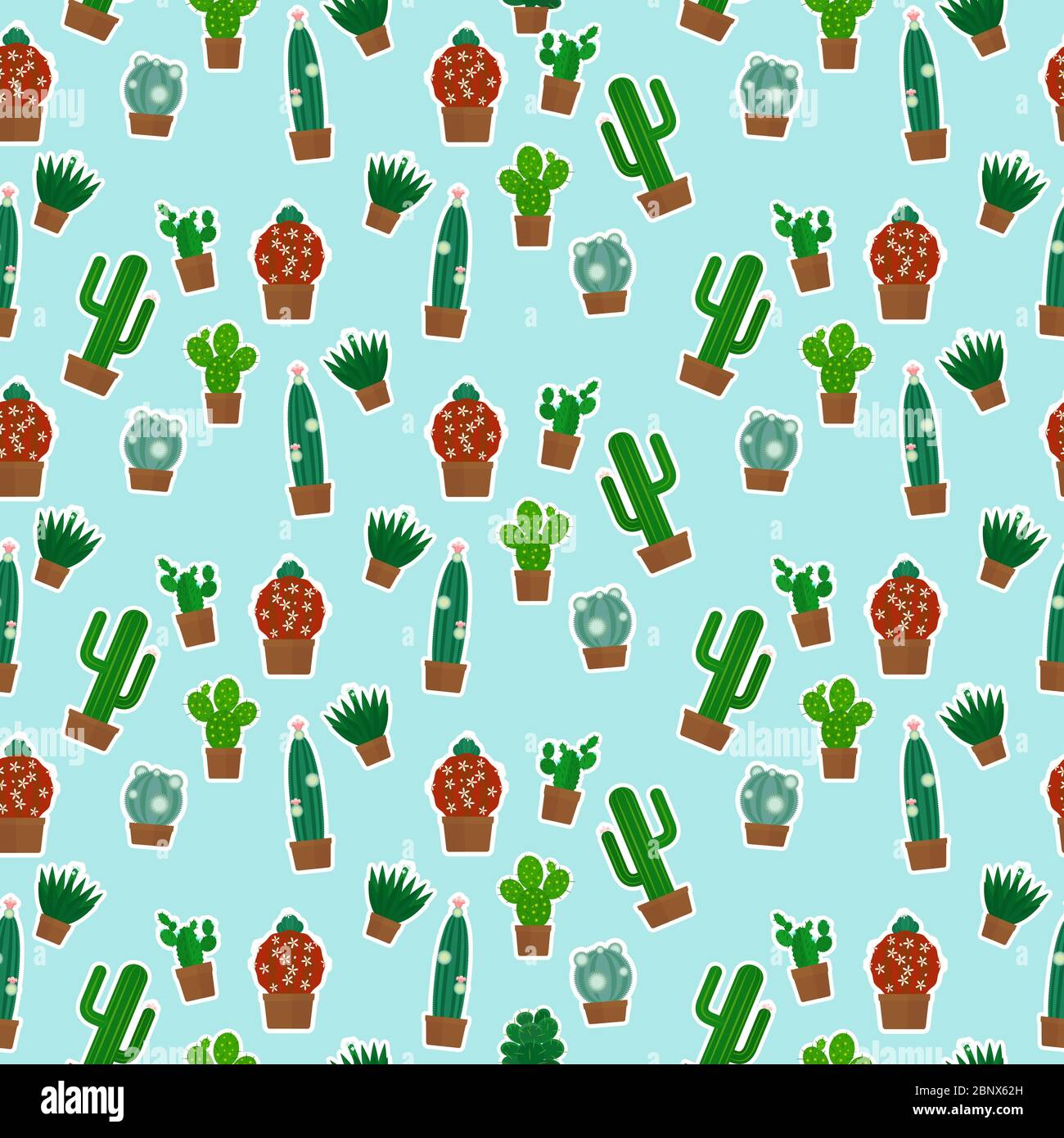 Cactus seamless pattern on blue background. Vector illustration Stock ...
