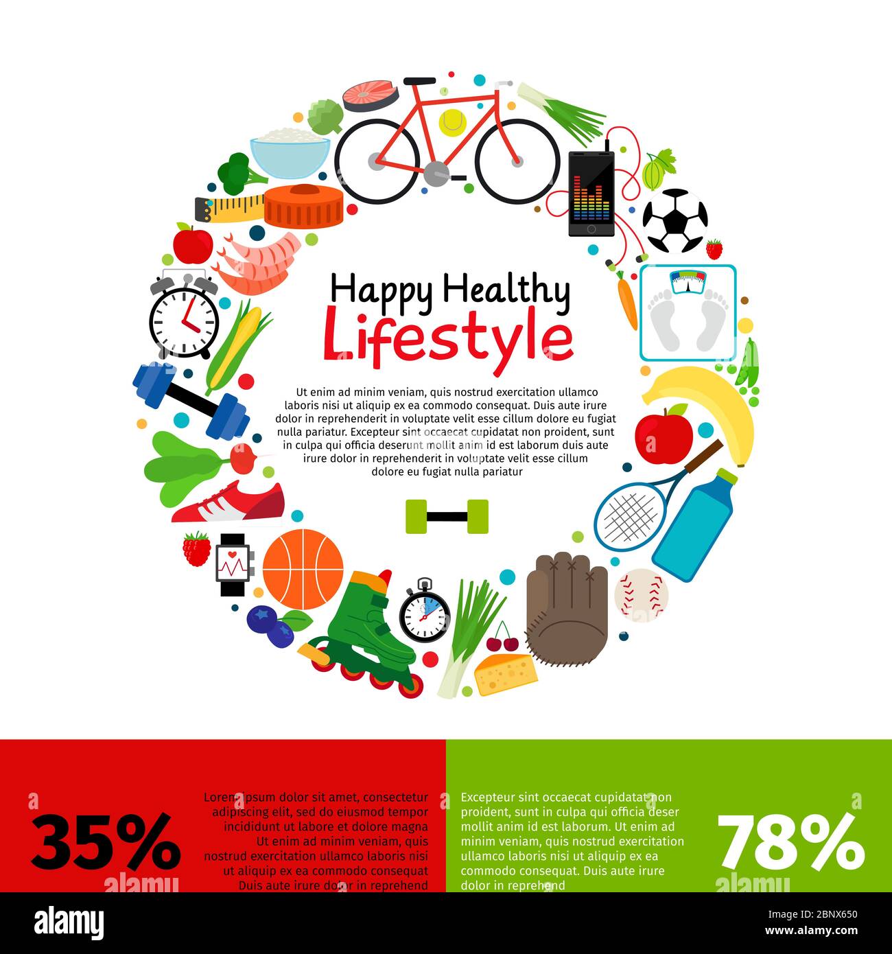 Healthy lifestyle food infographics vector illustration with round frame Stock Vector Image ...