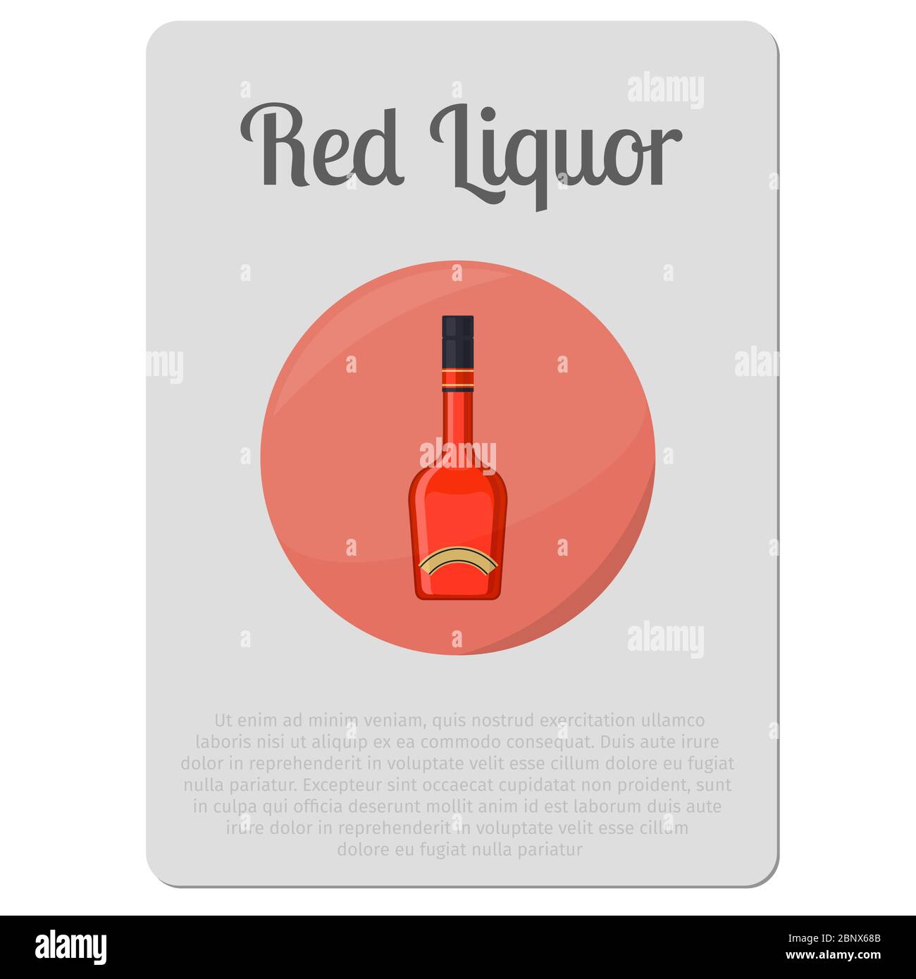 Red liquor alcohol. Sticker with bottle and description vector ...