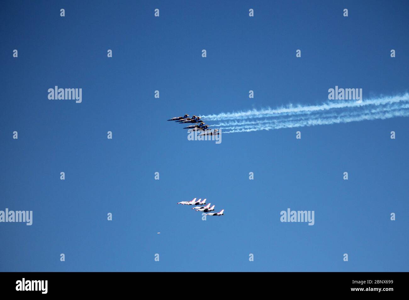 Blue Angels and Thunderbirds fly over New York City Stock Photo - Alamy