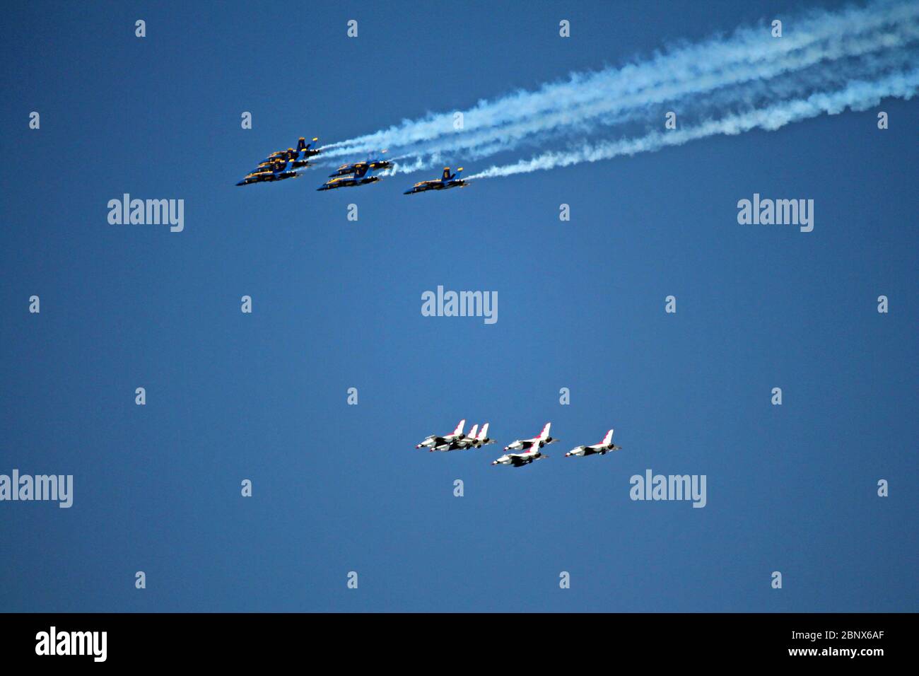 Blue Angels and Thunderbirds fly over New York City Stock Photo - Alamy