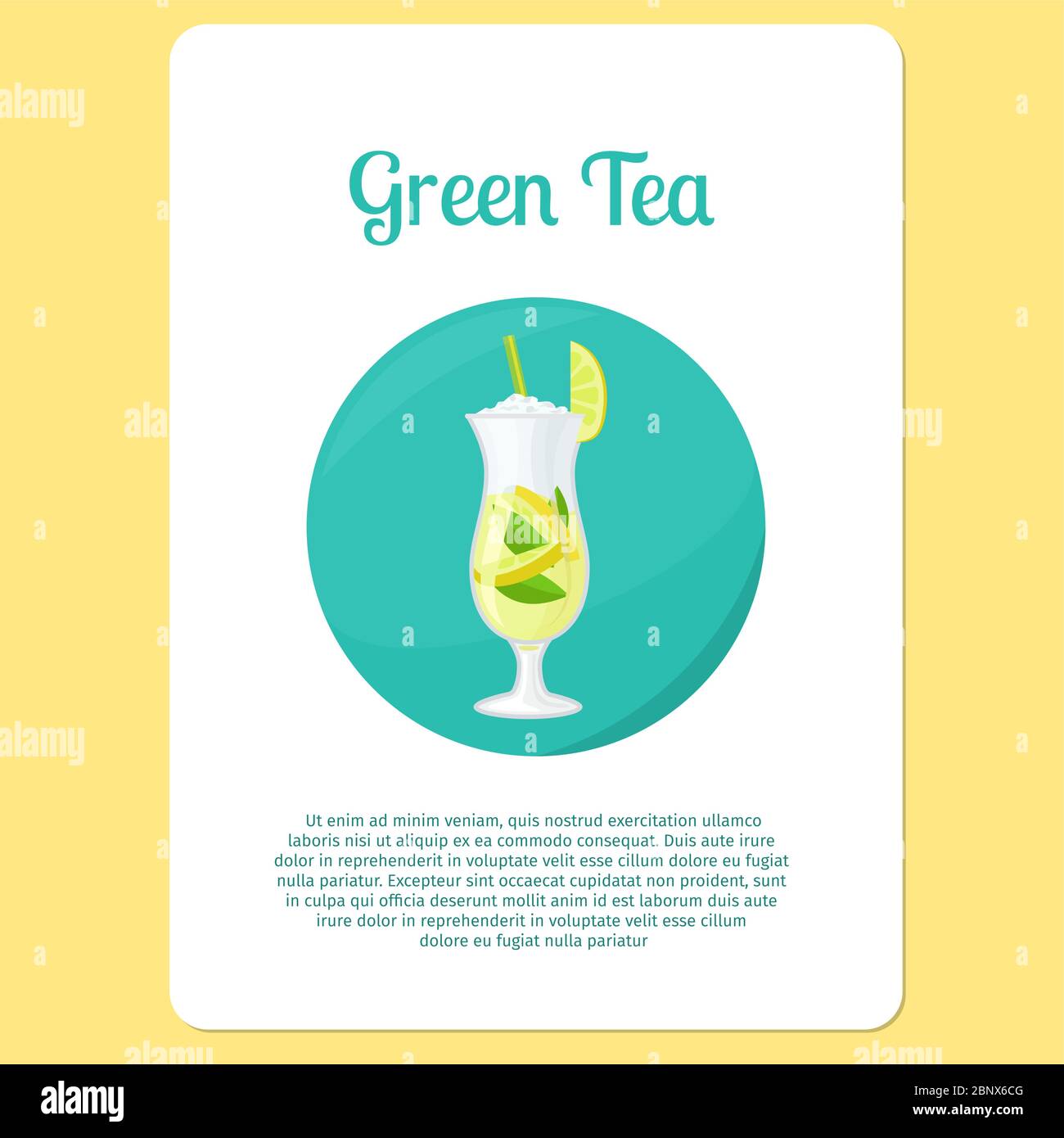 Green Tea cocktail menu item or sticker. Party drink in circle icon ...