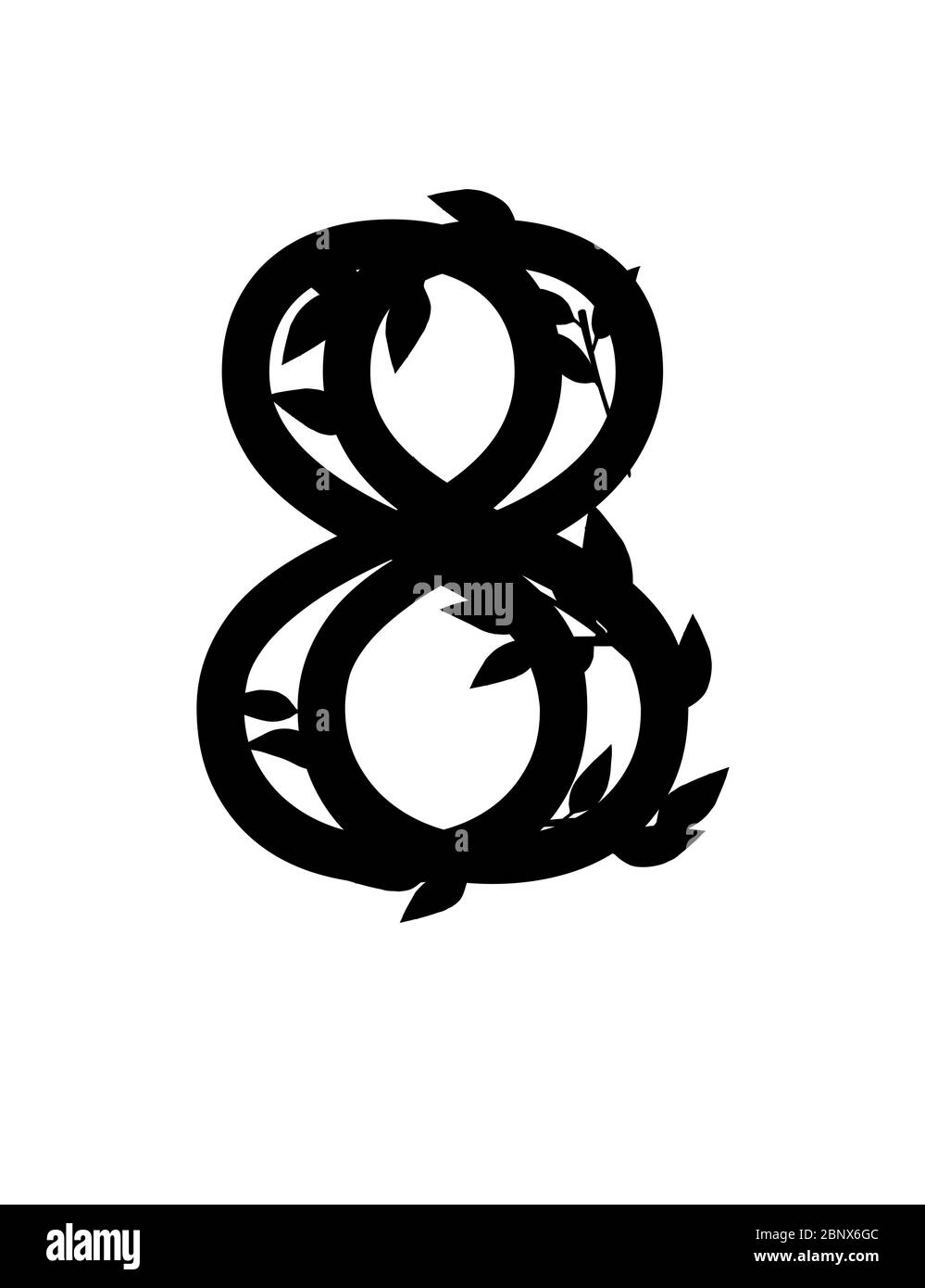 Black silhouette number 8 covered leaves eco font flat vector ...