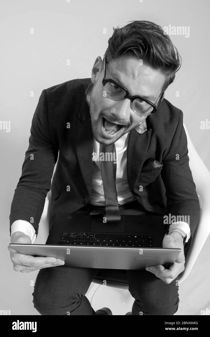 Man short hair glasses Black and White Stock Photos & Images - Alamy