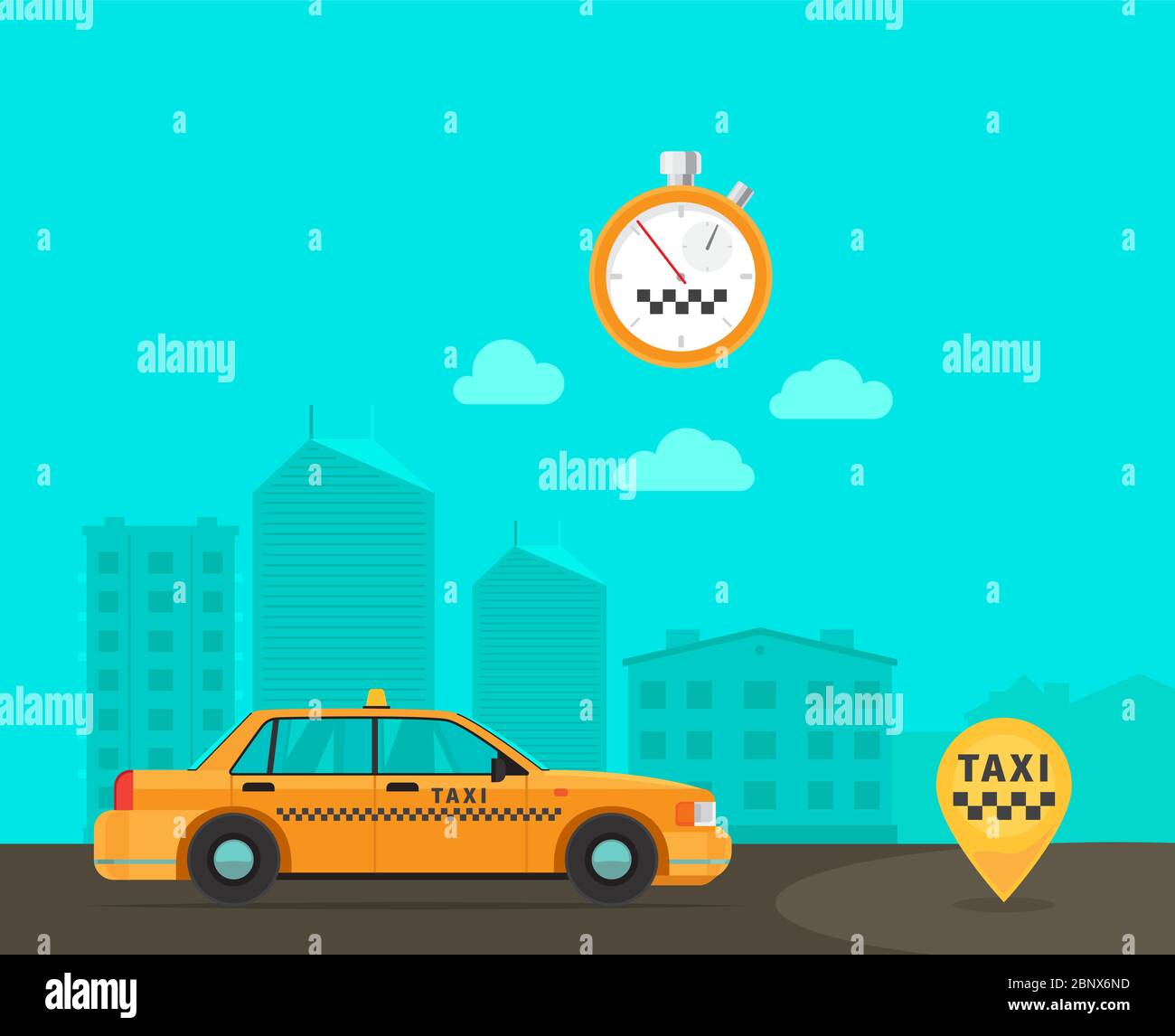 Speed taxi transportation service on blue city background vector ...