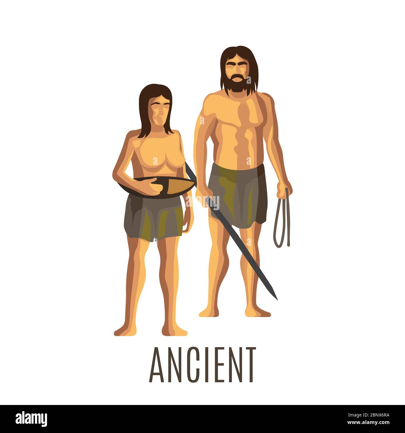 Ancient prehistoric woman and man, isolated vector illustration Stock ...