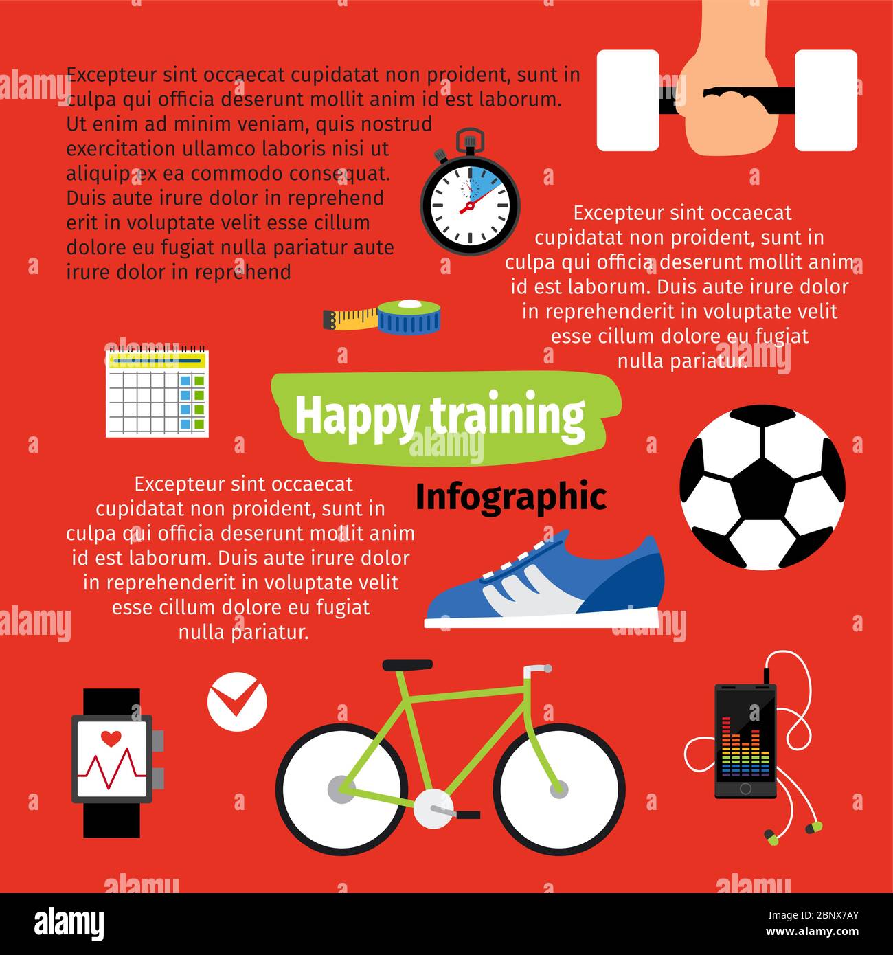 Happy training infographic design on red background. vector ...