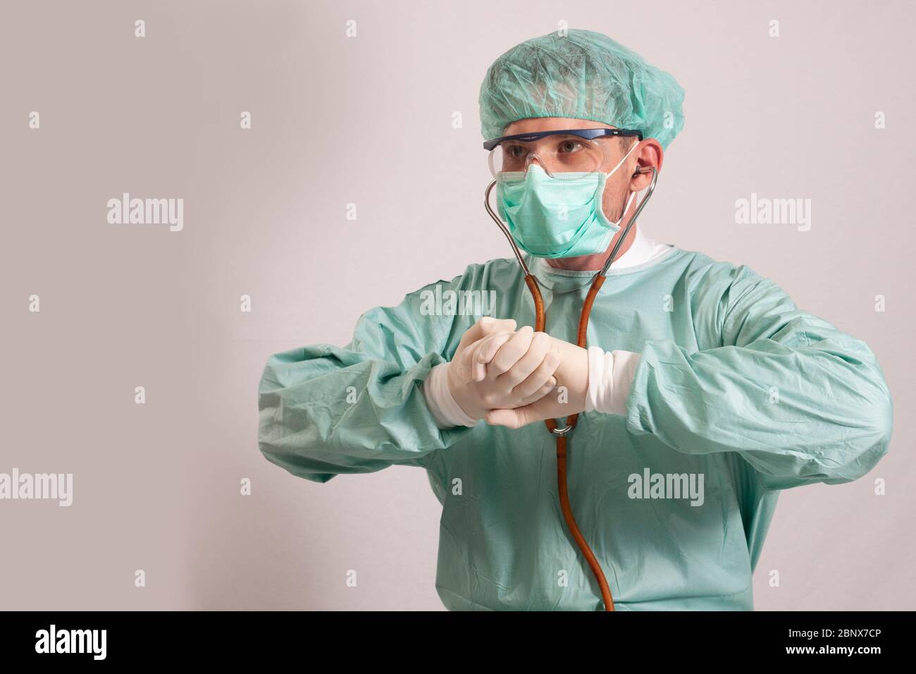 full protected person with mask and face shield Stock Photo - Alamy