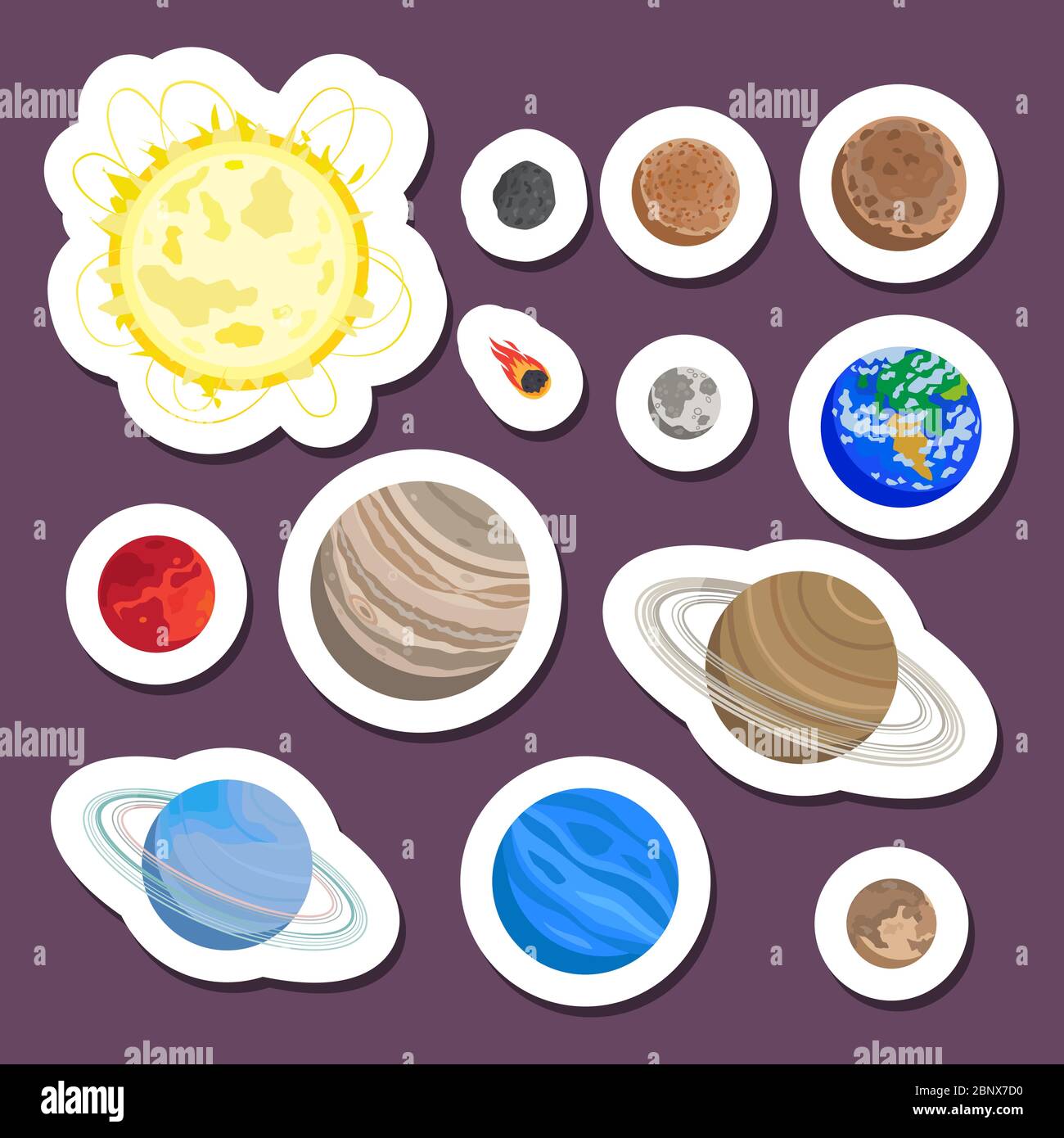 Solar system planet stickers on the dark background. Vector ...