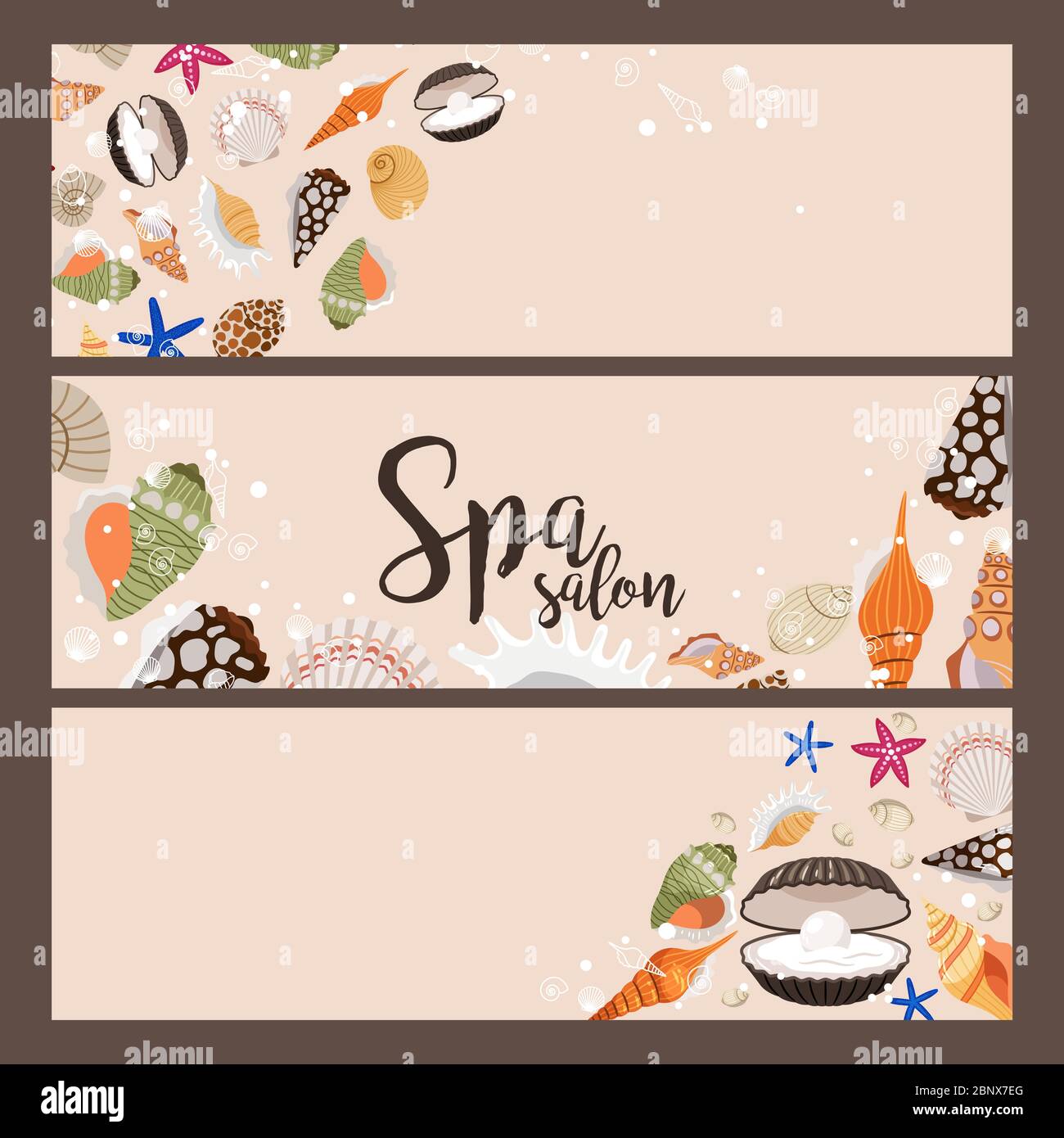 Spa salon horizontal banners with sea shells vector illustration Stock ...