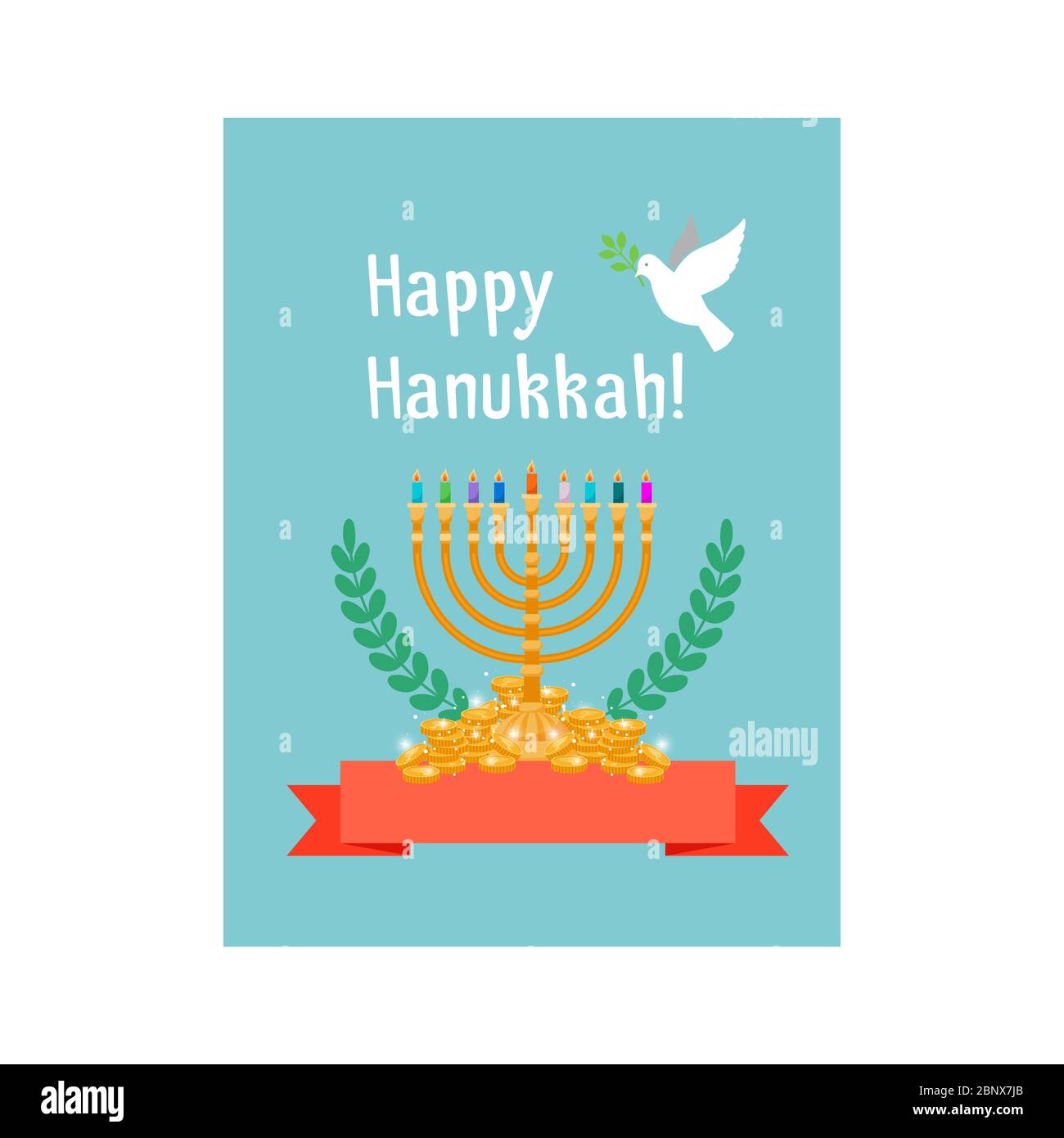 Jewish holidays, happy hanukkah card with menorah candles, chink, red ...