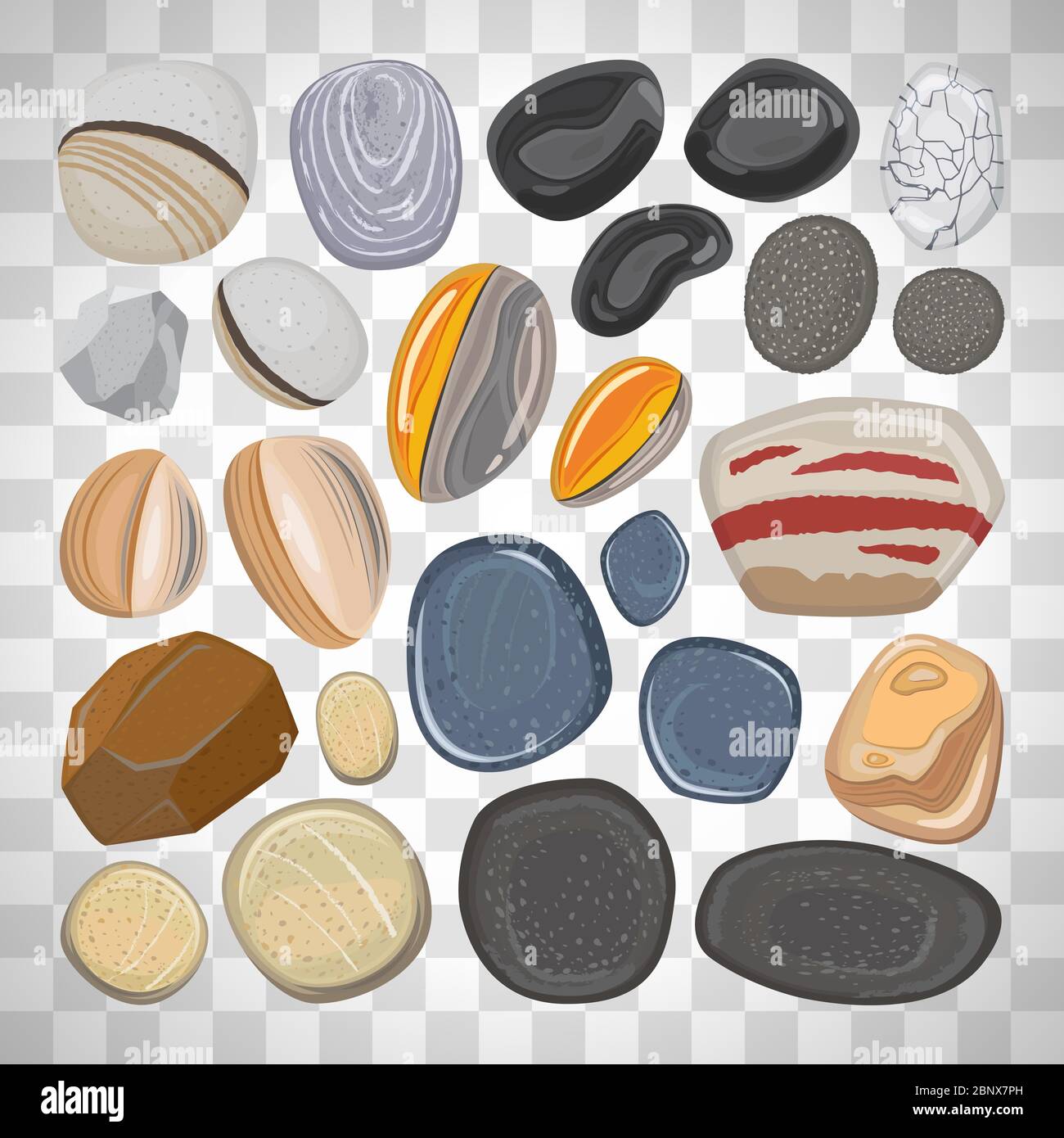 Vector river stones isolated on white background. Different shapes sea ...