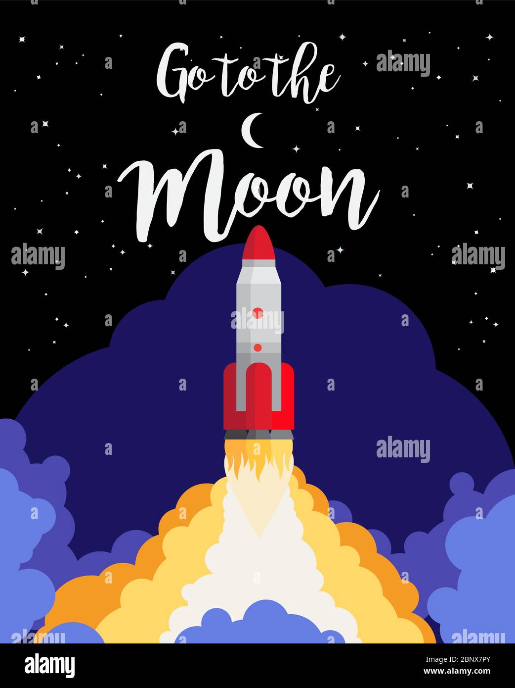 Go to the moon poster design with space rocket launch against the night ...