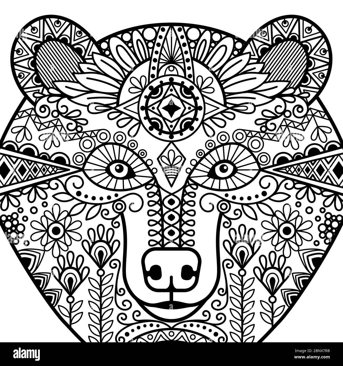 Zentangle bear head. Hand drawn doodle bear face, vector illustration ...