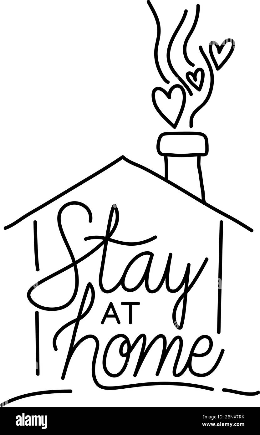 Stay at home text and house with hearts vector design Stock Vector ...
