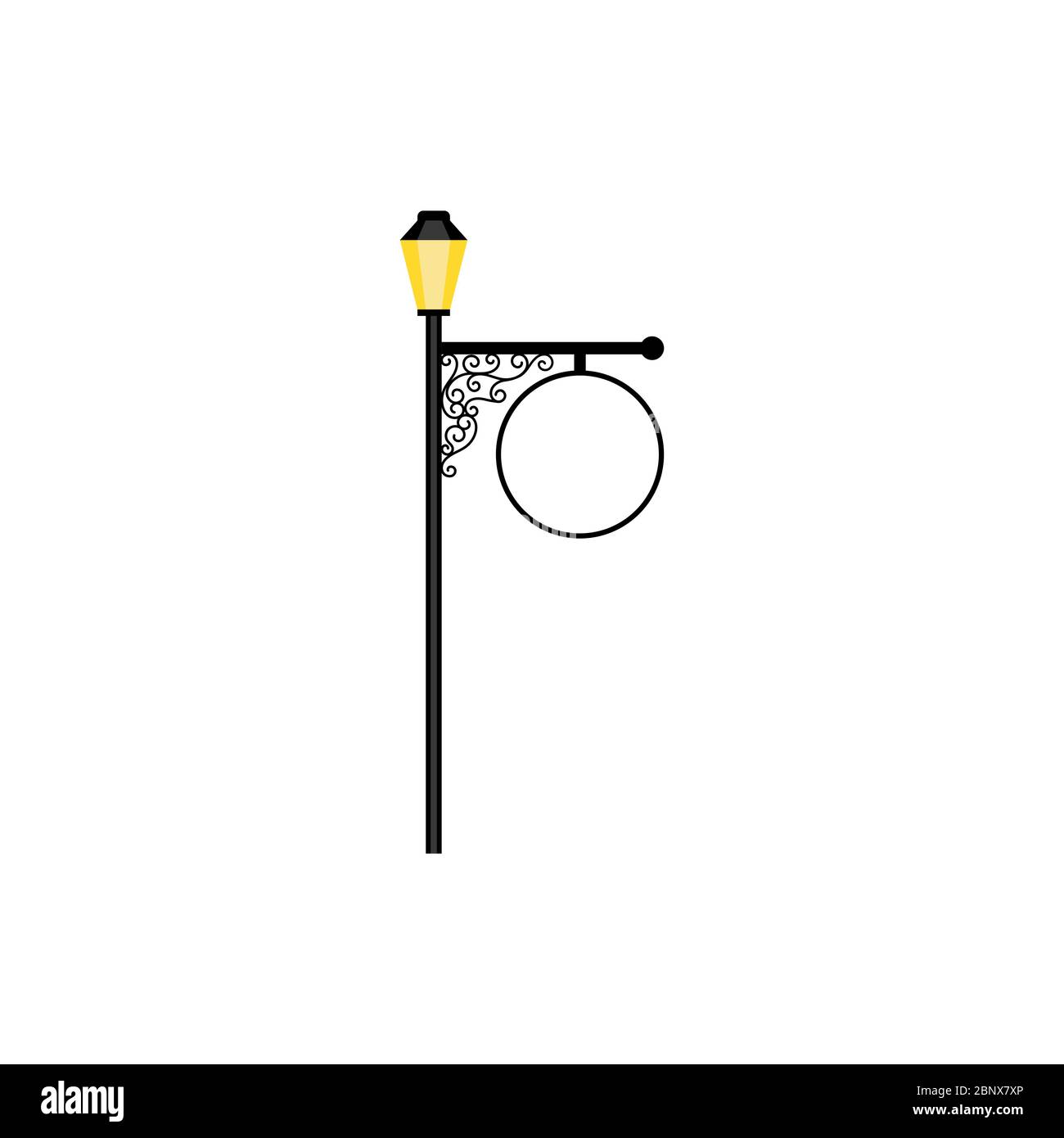 Street light with street read sign, circle frame, retro style billboard ...