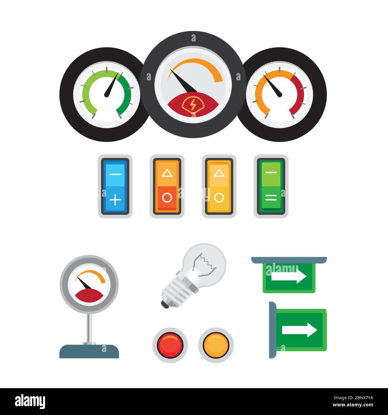 Tachometr, speedometer and fuel sensor icons set. Machine parts vector ...