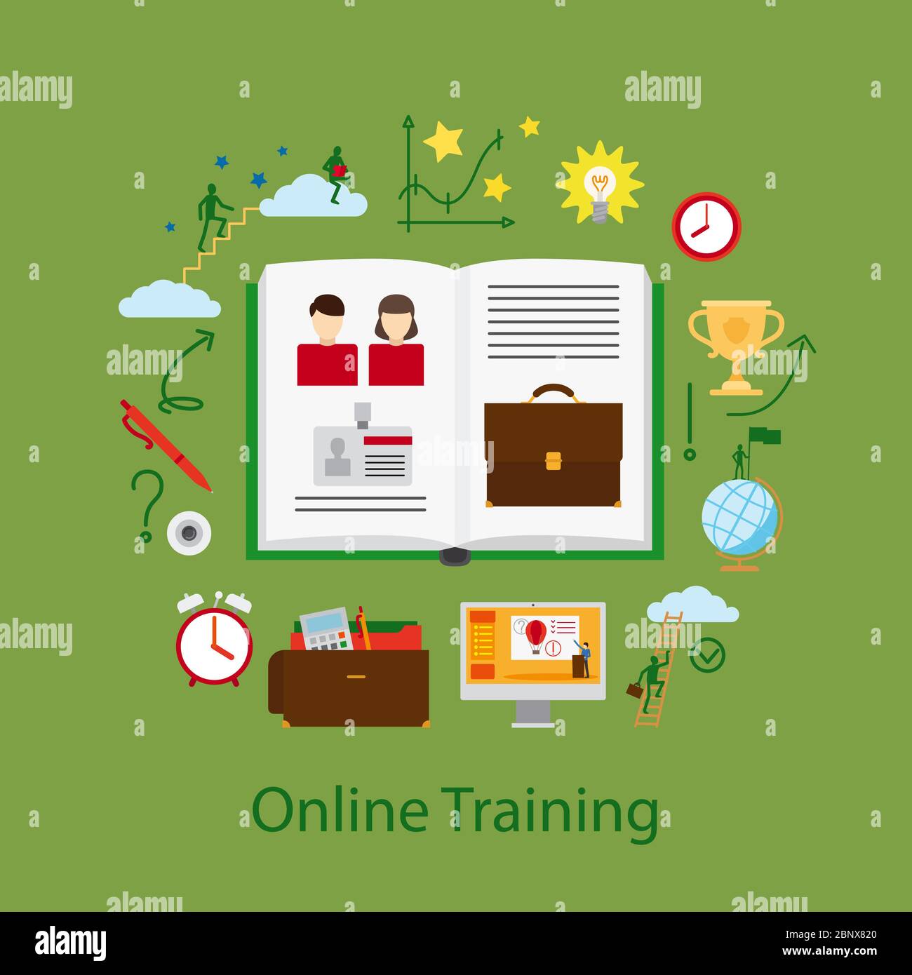 Online Education and Webinar Concept illustration on the green ...