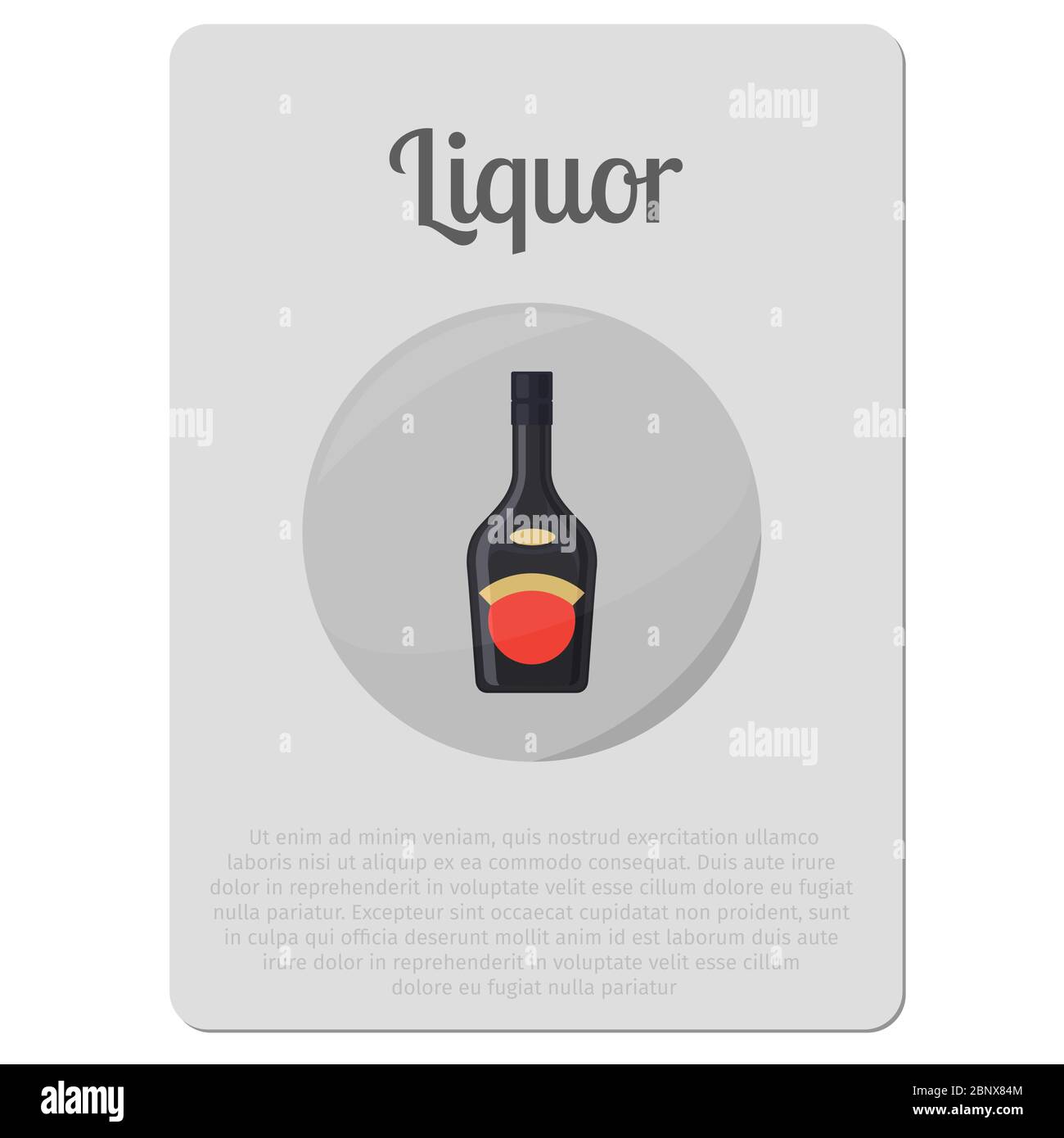 Liquor alcohol. Sticker with bottle and description vector illustration ...