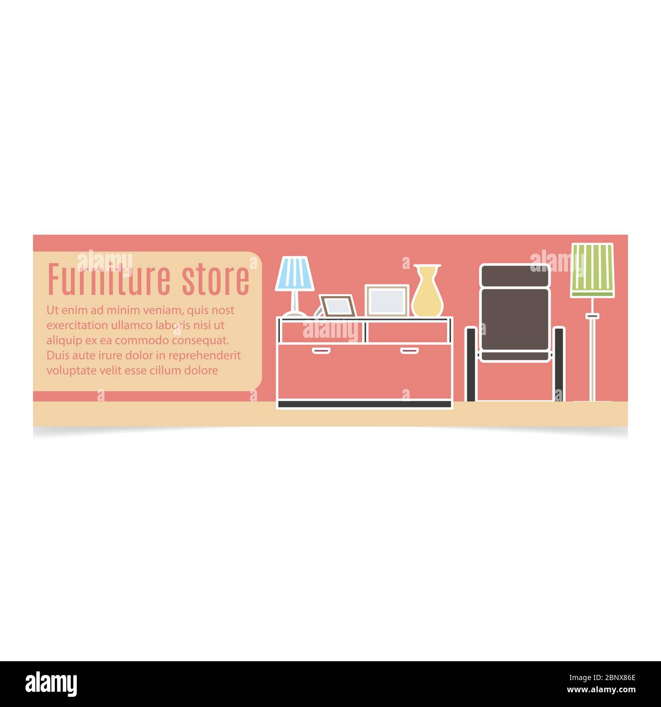 Furniture horizontal banner with white contour and pink background ...