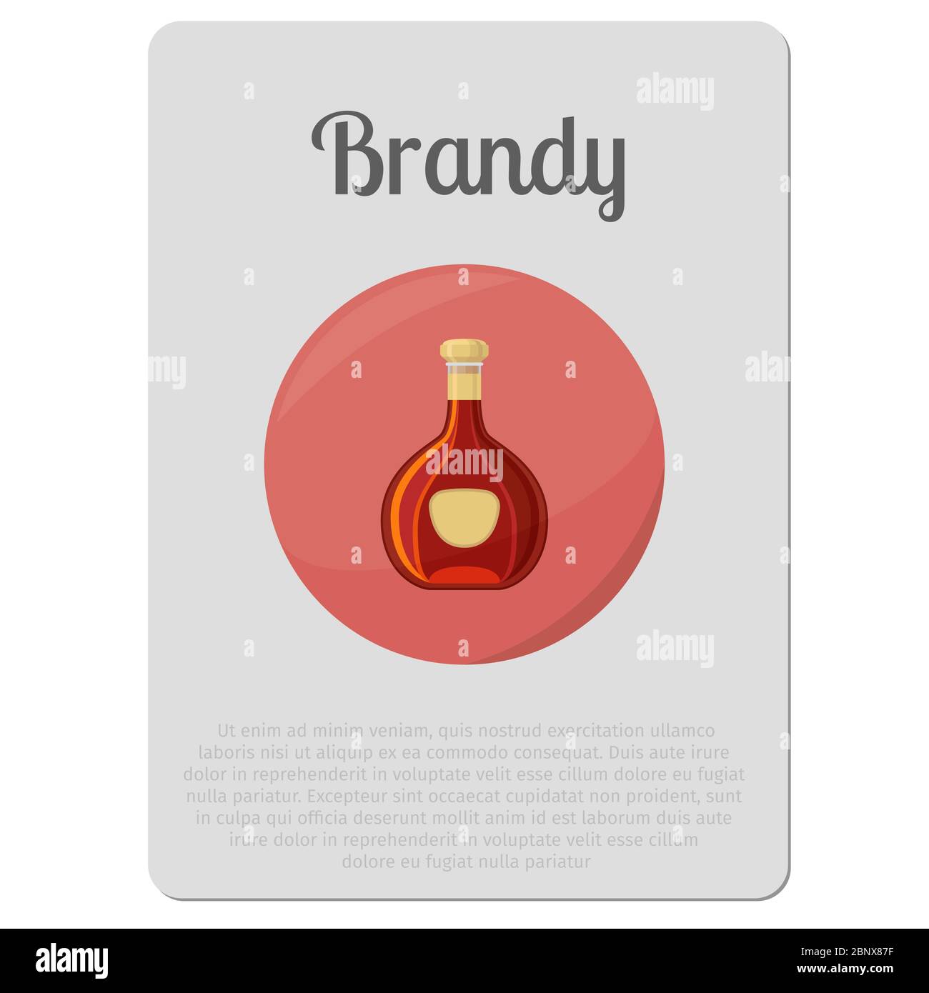 Brandy alcohol. Sticker with bottle and description vector illustration ...