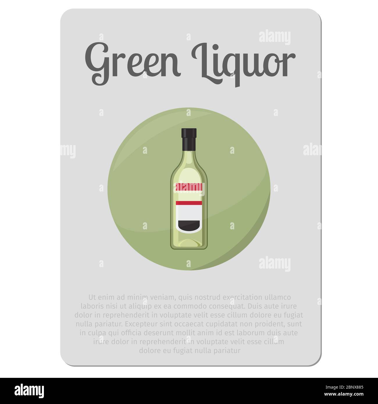 Green liquor alcohol. Sticker with bottle and description vector ...