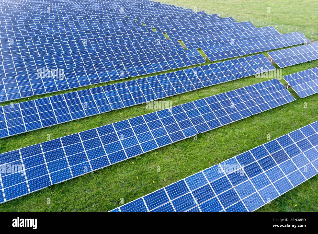 Large field of solar photo voltaic panels system producing renewable ...