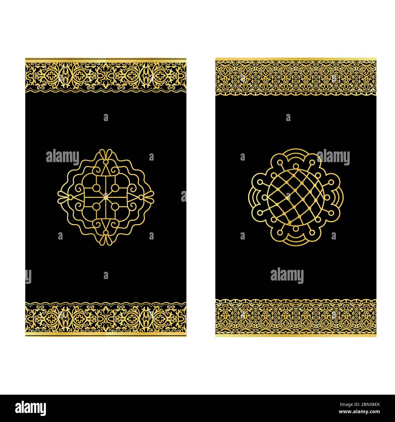Black vertical invitations with golden lacy borders, vector set Stock ...