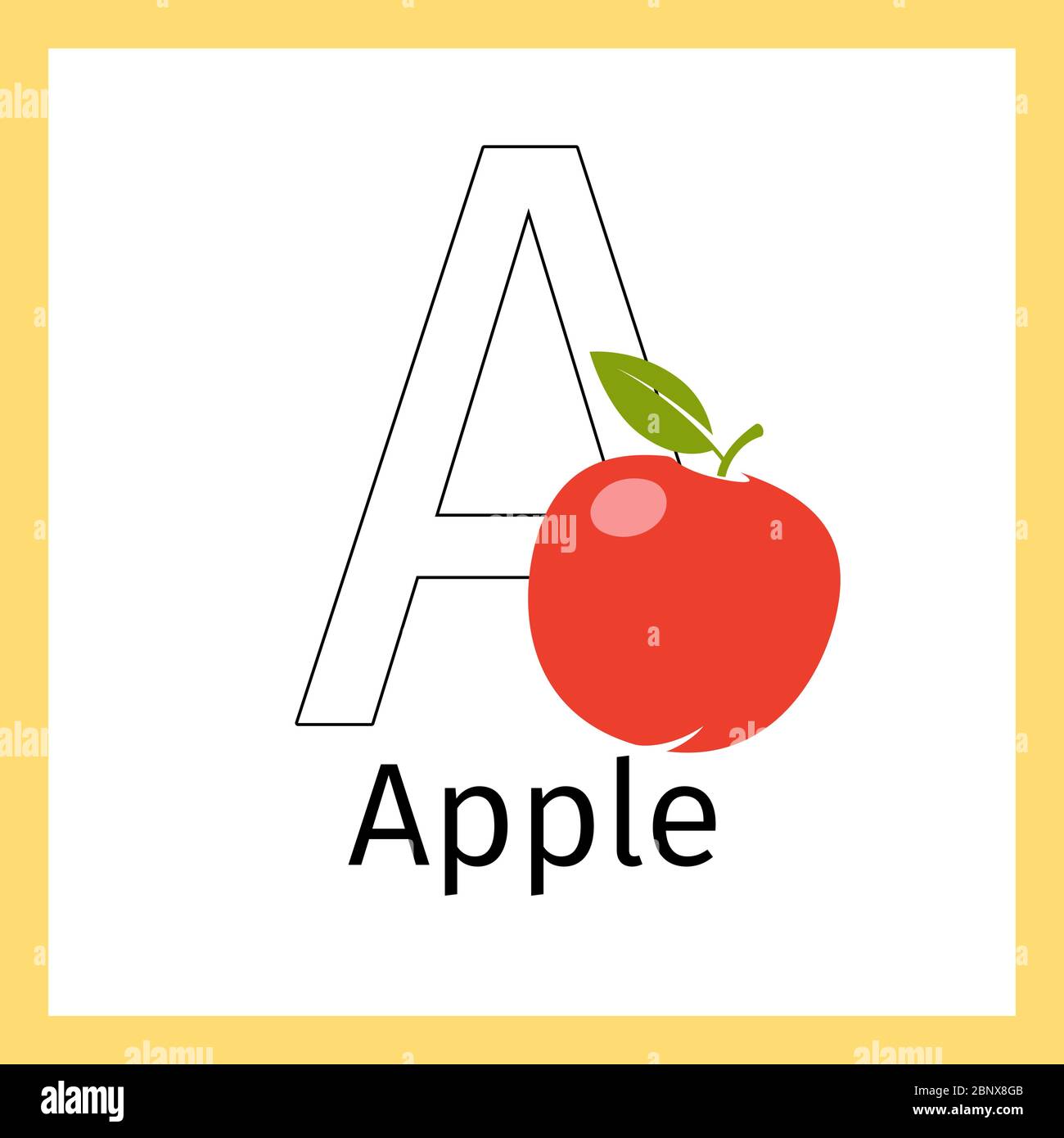 Kids education card with apple fruit and outline letter A for coloring ...