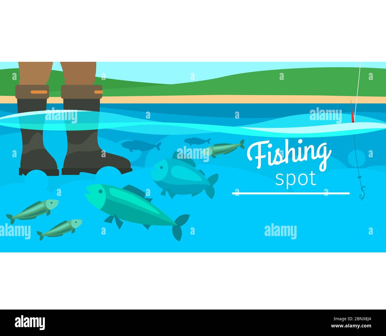 Fishing sport, horizontal banner for website vector illustration Stock ...