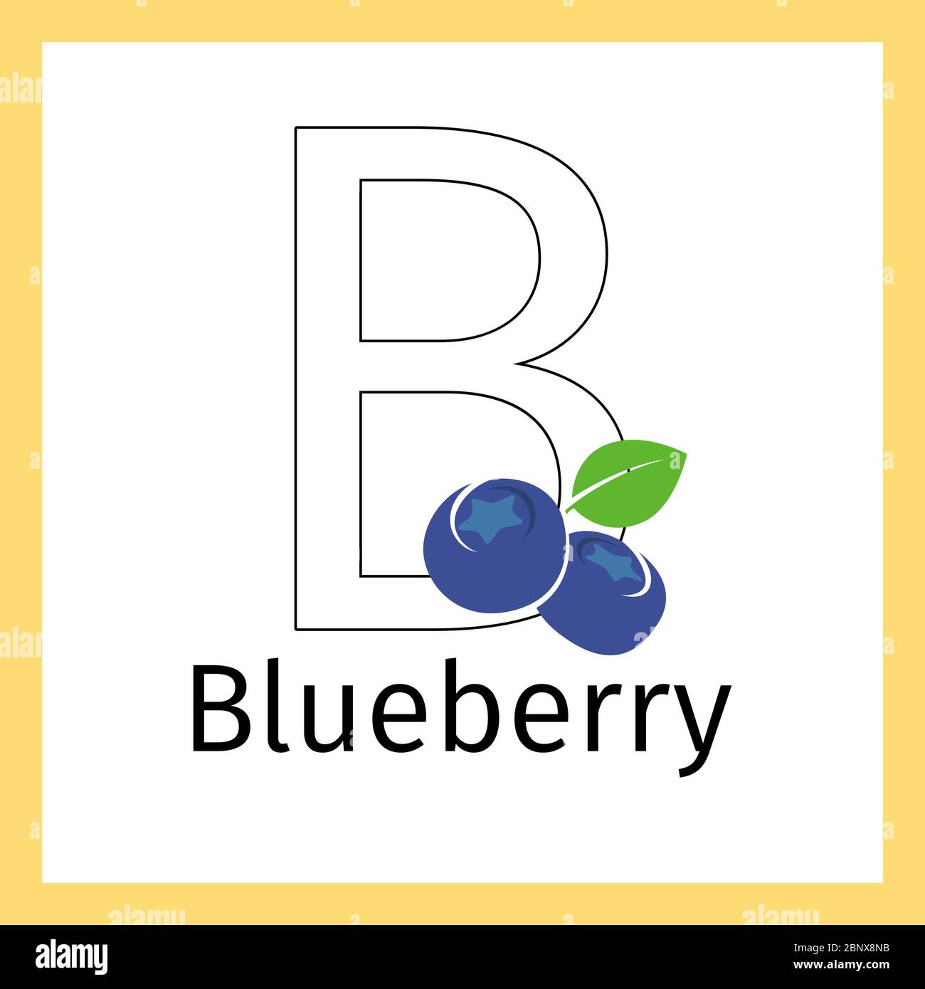 Kids education card with blueberry and outline letter B for coloring ...