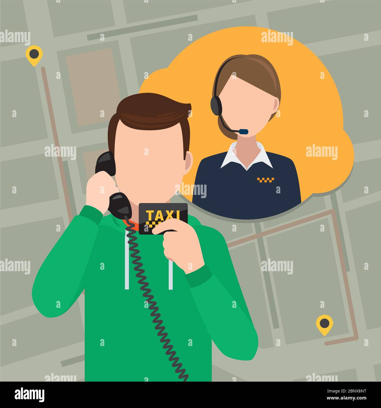 Call a taxi colorful concept over the map vector illustration Stock ...