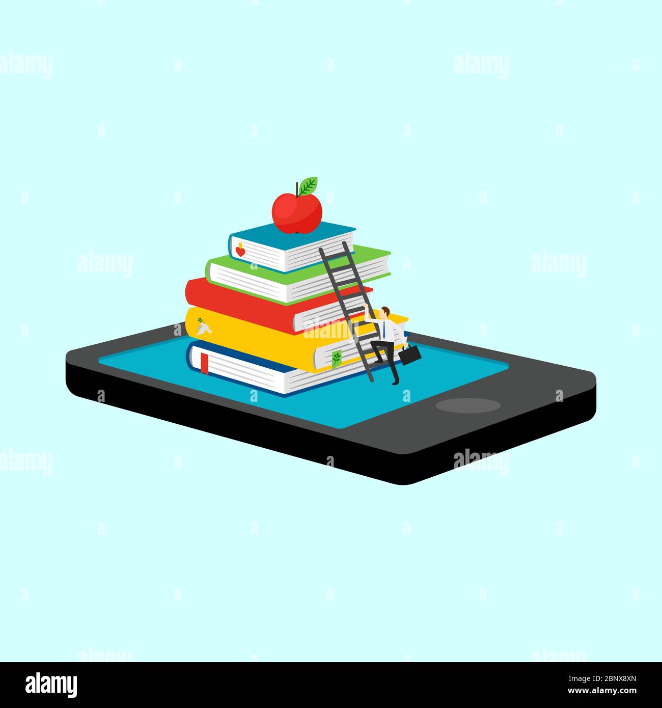 Mobile library in smartphone vector illustration. Isometric 3d online ...