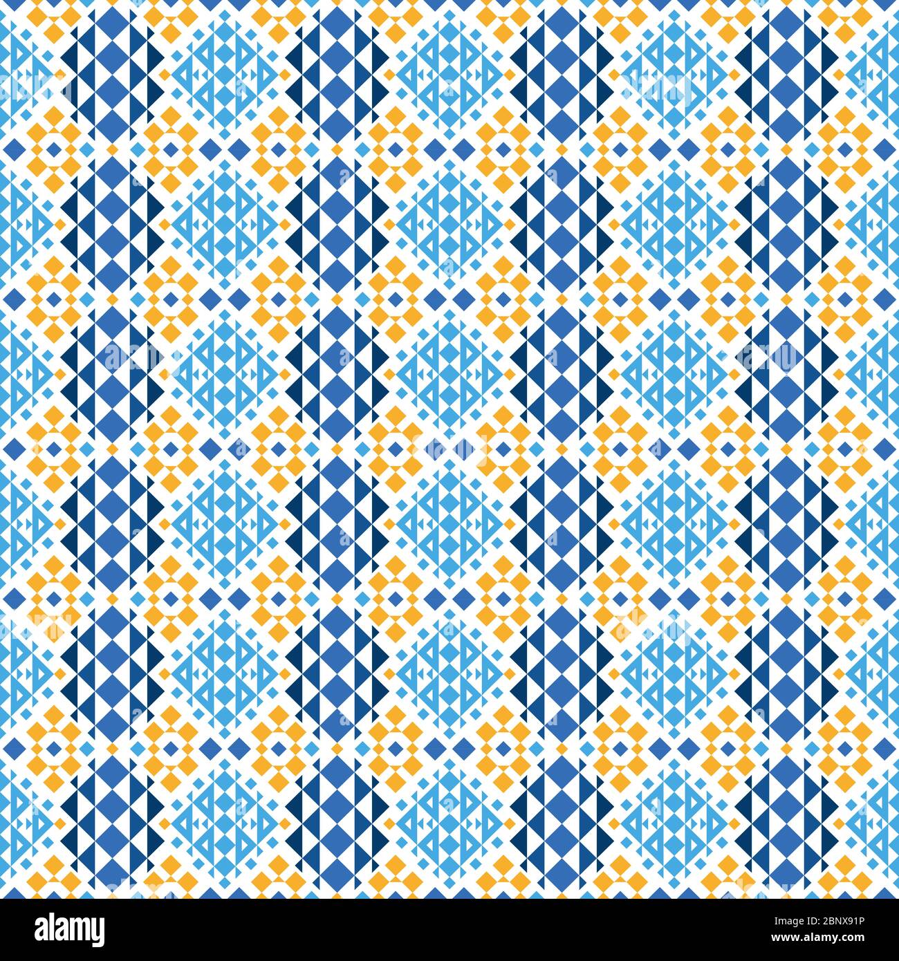 Geometric pattern with blue and yellow triangles on white background ...