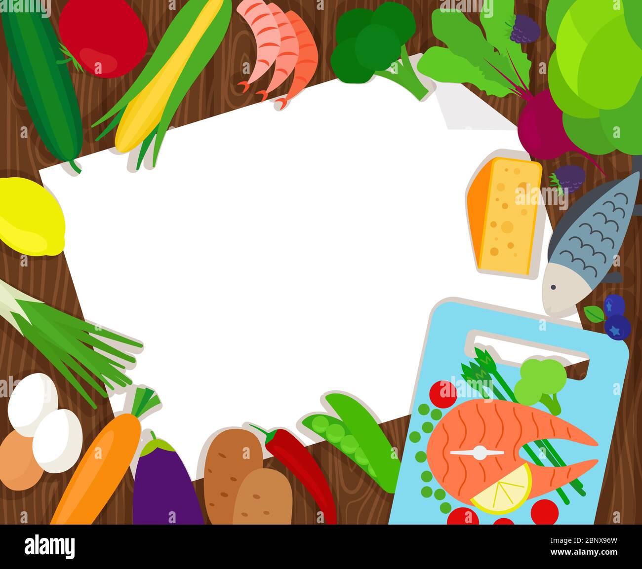 Healthy food and paper vector blank template, top view Stock Vector ...