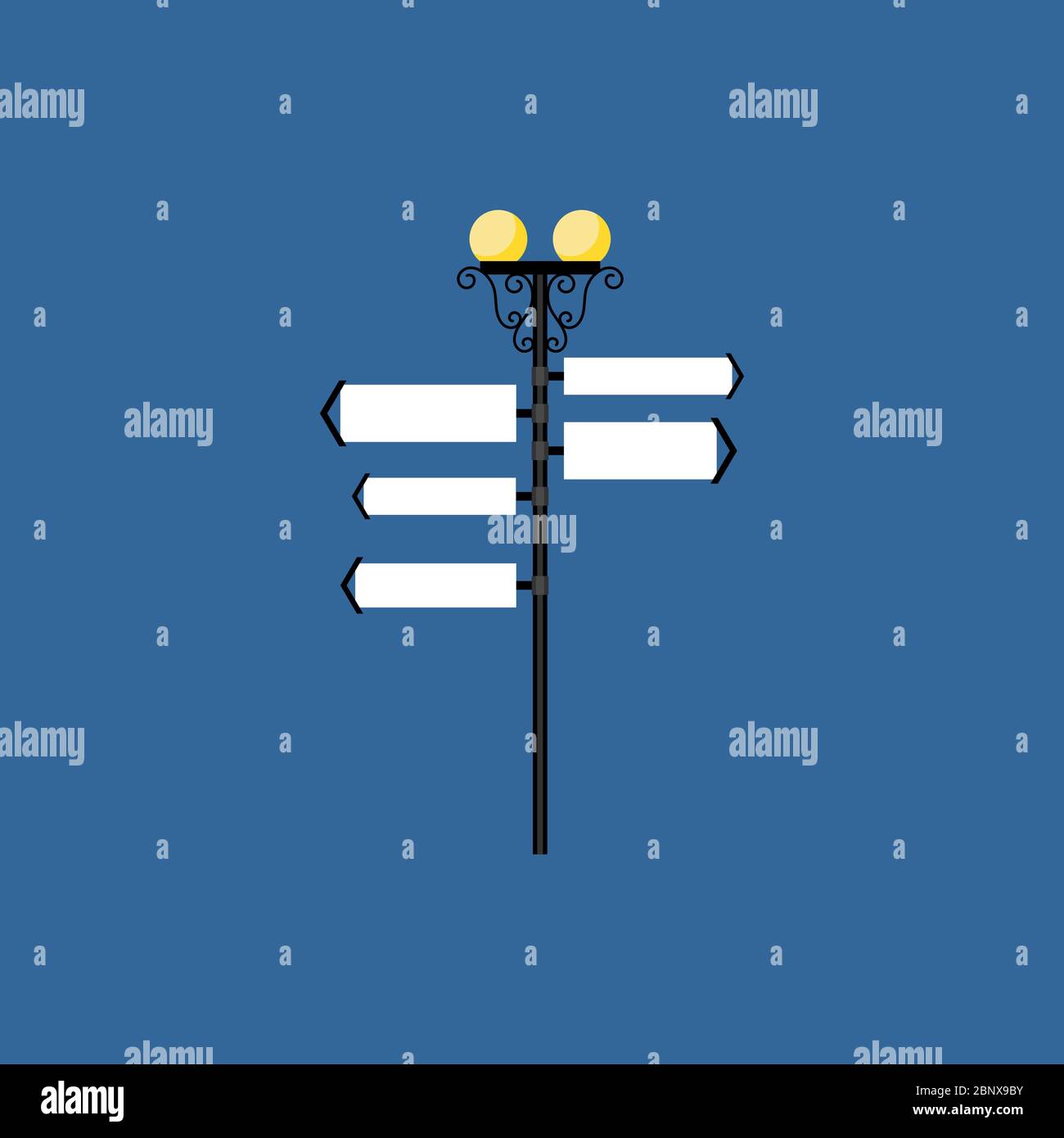 Street light with street read sign, arrows in retro style. Vector ...