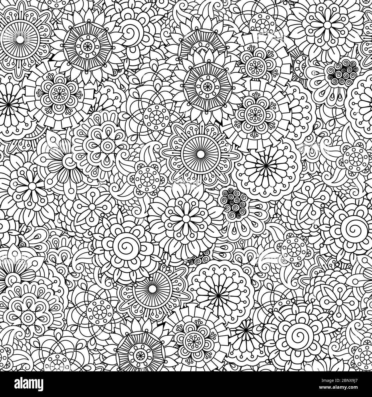 Black and white floral decorative pattern. Vector illustration Stock ...