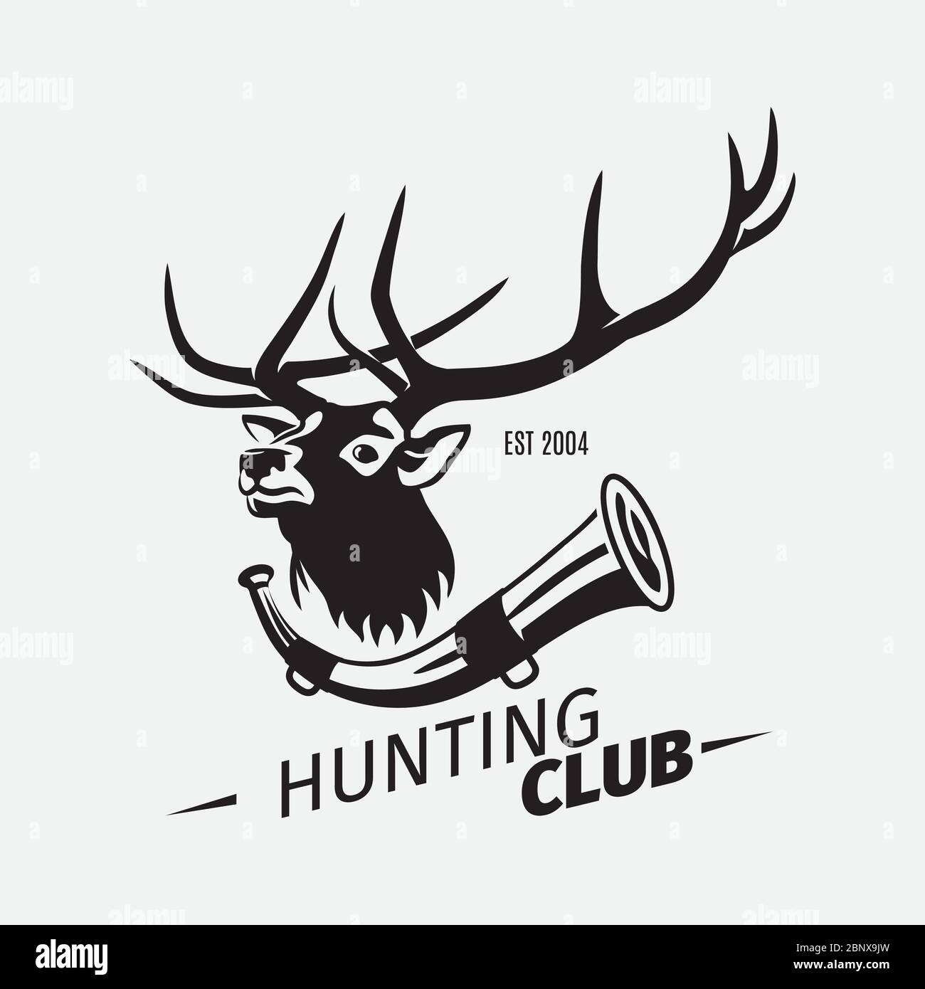 Vintage style vector hunting club logo with wild deer and horn on white ...