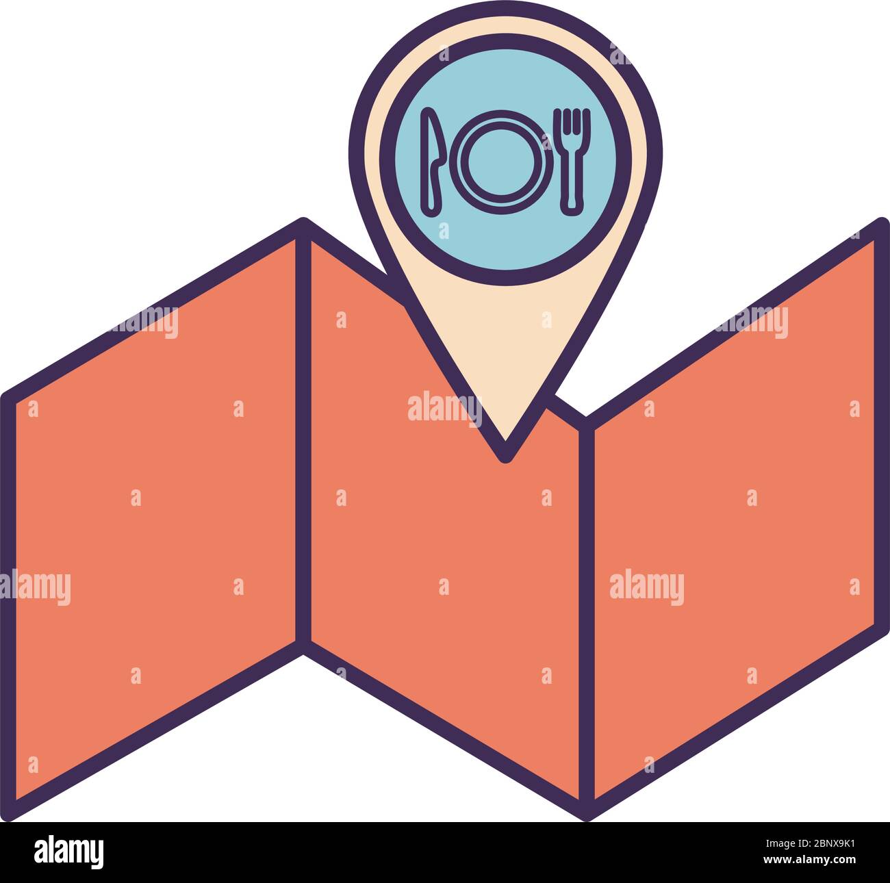 Cutlery inside gps mark and map line and fill style icon vector design ...