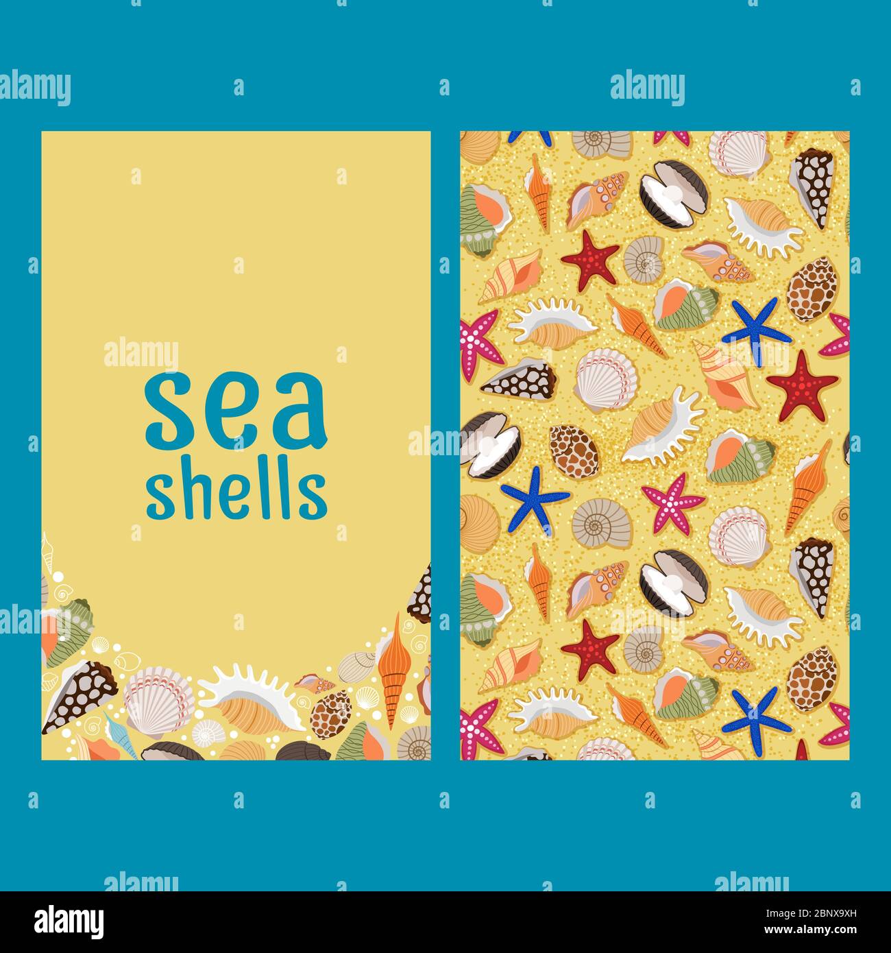 Sea shells vector vecrtical flyers or brochures with yellow background ...