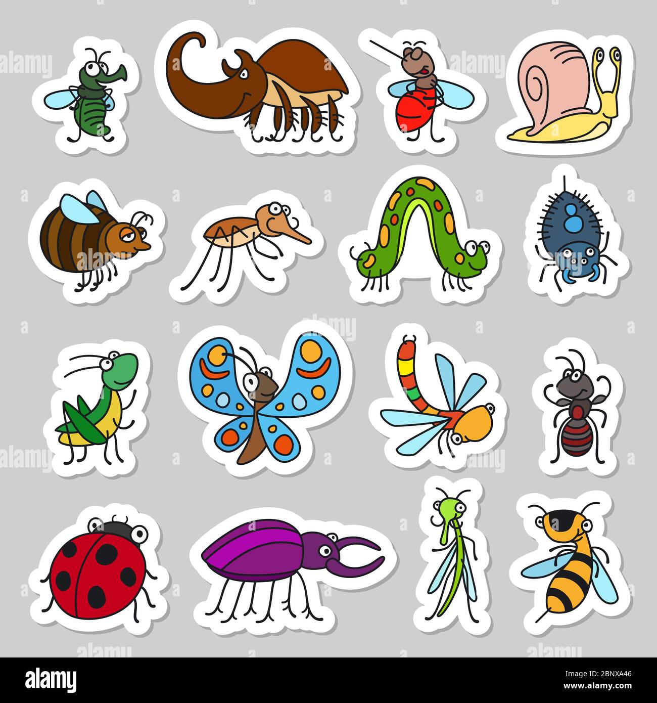 Vector funny insects and cute bugs stickers set Stock Vector Image ...